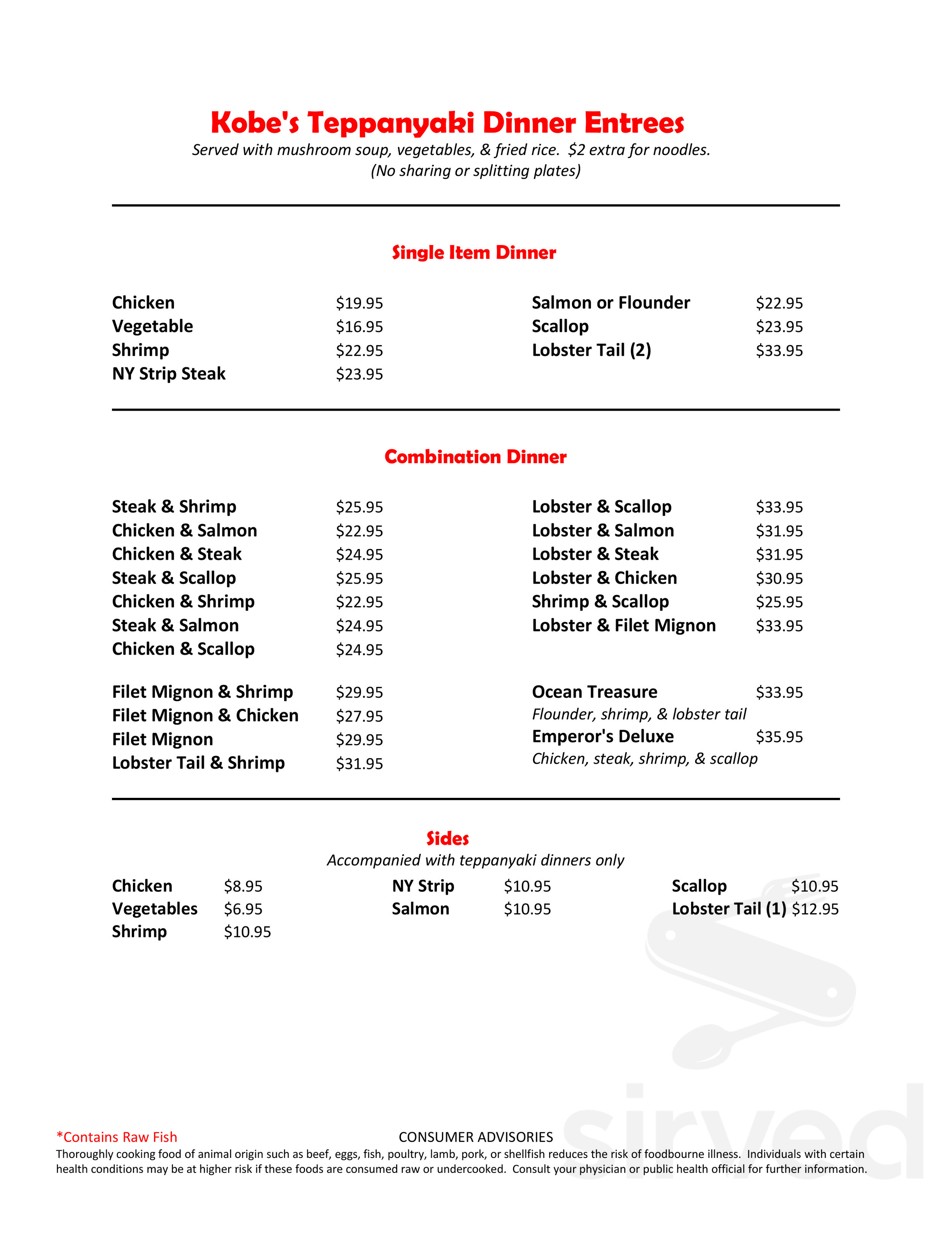 Menu - Fargo ND's Kobe's Japanese Cuisine | Sirved