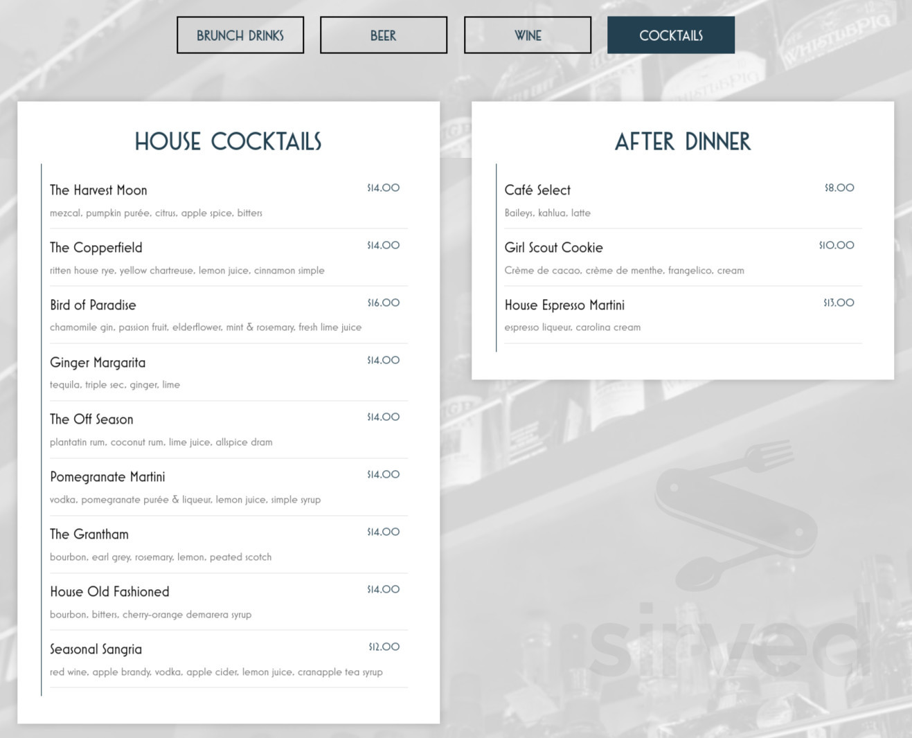 The Select Restaurant + Bar menu in Sandy Springs, Georgia, USA