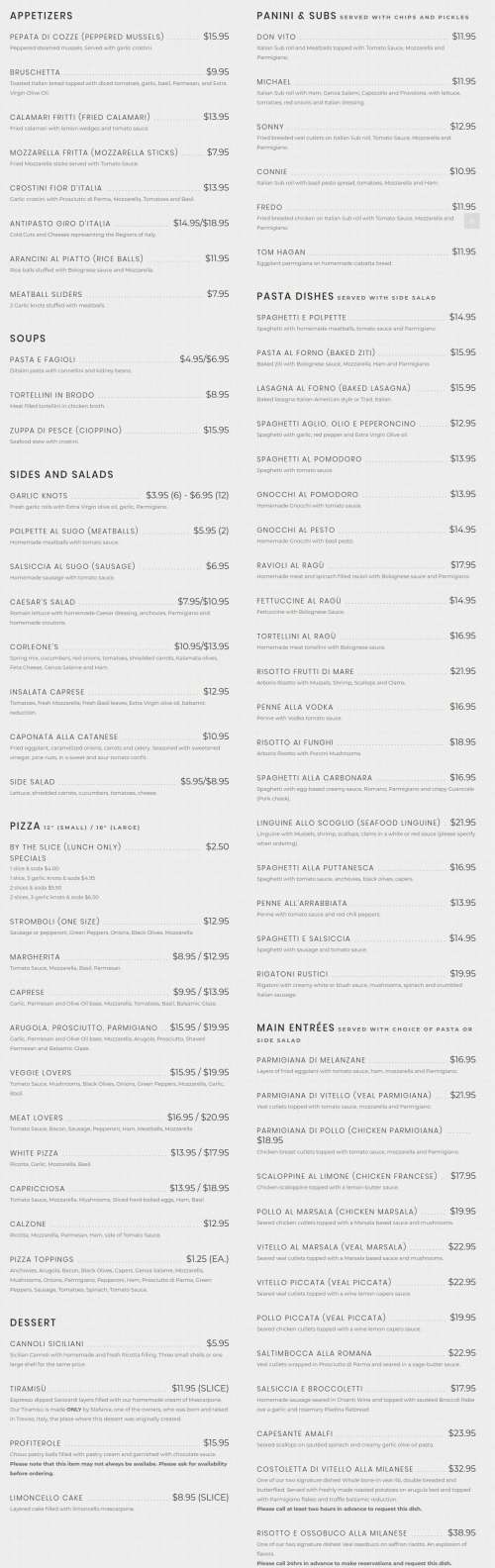 Ristorante Corleone menu in Port St. Lucie, Florida, USA