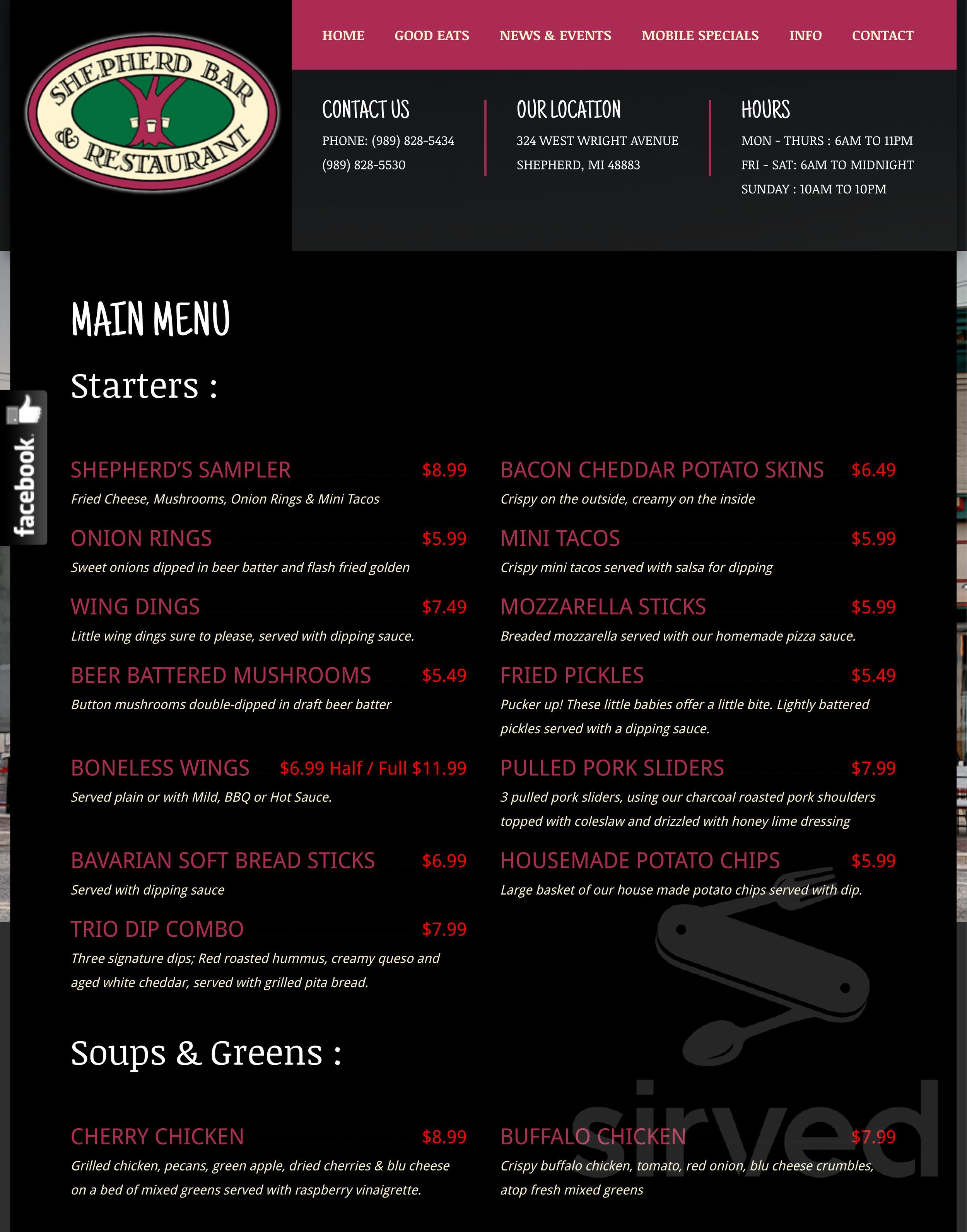 Shepherd Bar & Restaurant menus in Shepherd, Michigan, United States