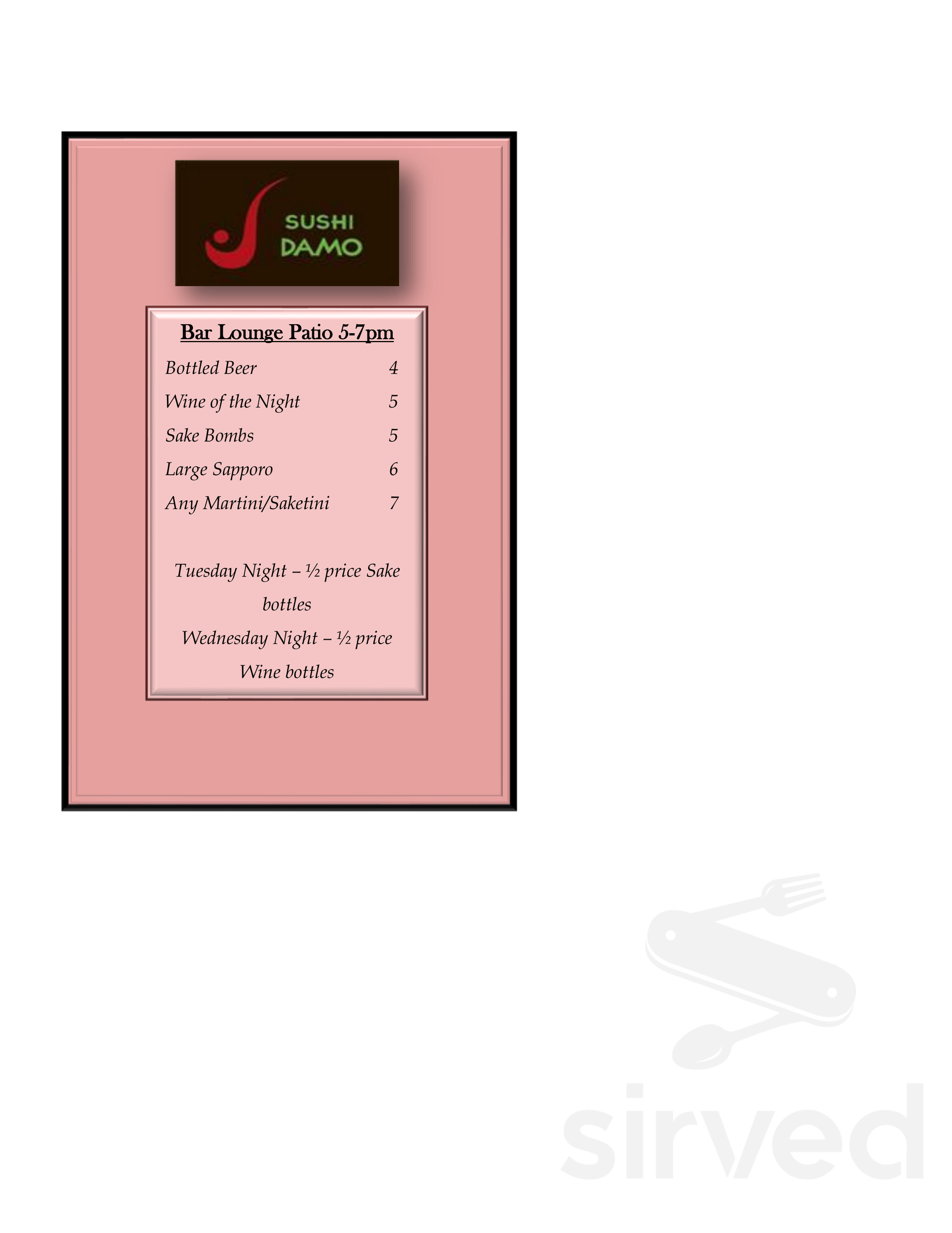 Menu - Rockville MD's Sushi Damo | Sirved