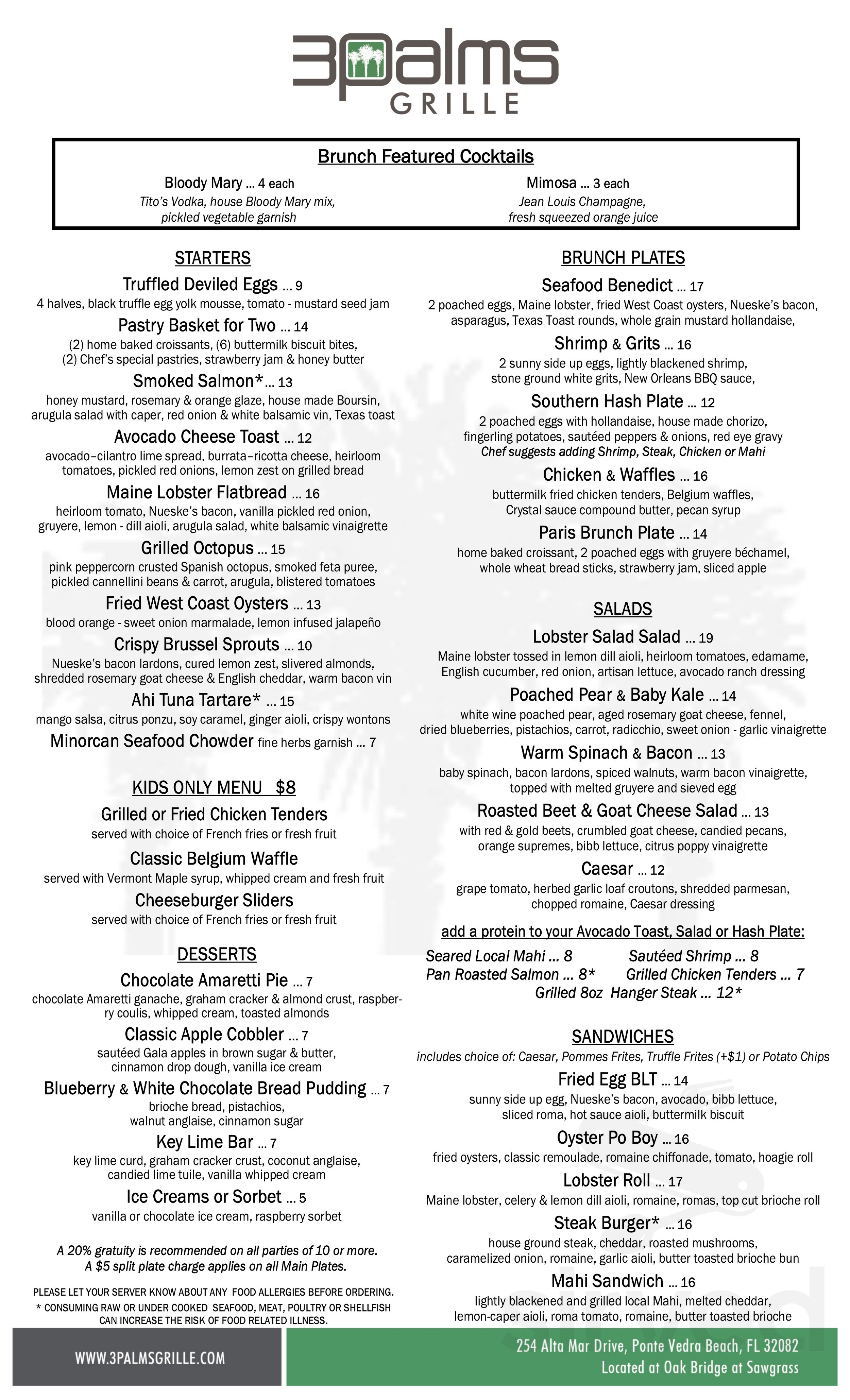 3 Palms Grille menus in Ponte Vedra Beach, Florida, United States