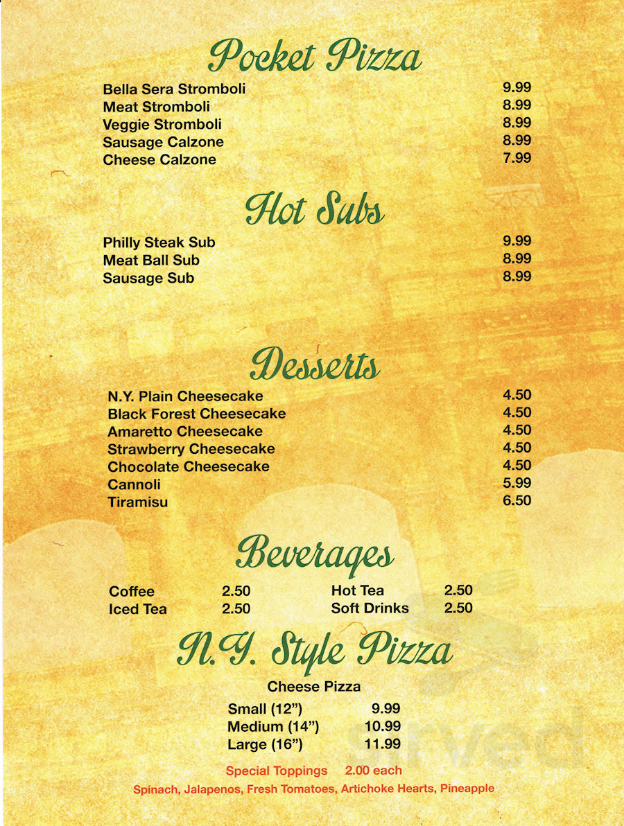 Bella Sera of Kerrville, Inc. menu in Kerrville, Texas, USA