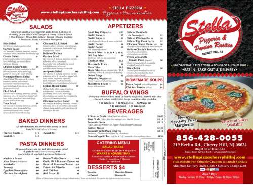 Stella Pizza menu in Cherry Hill, New Jersey, USA