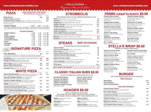 Stella Pizza menu in Cherry Hill, New Jersey, USA