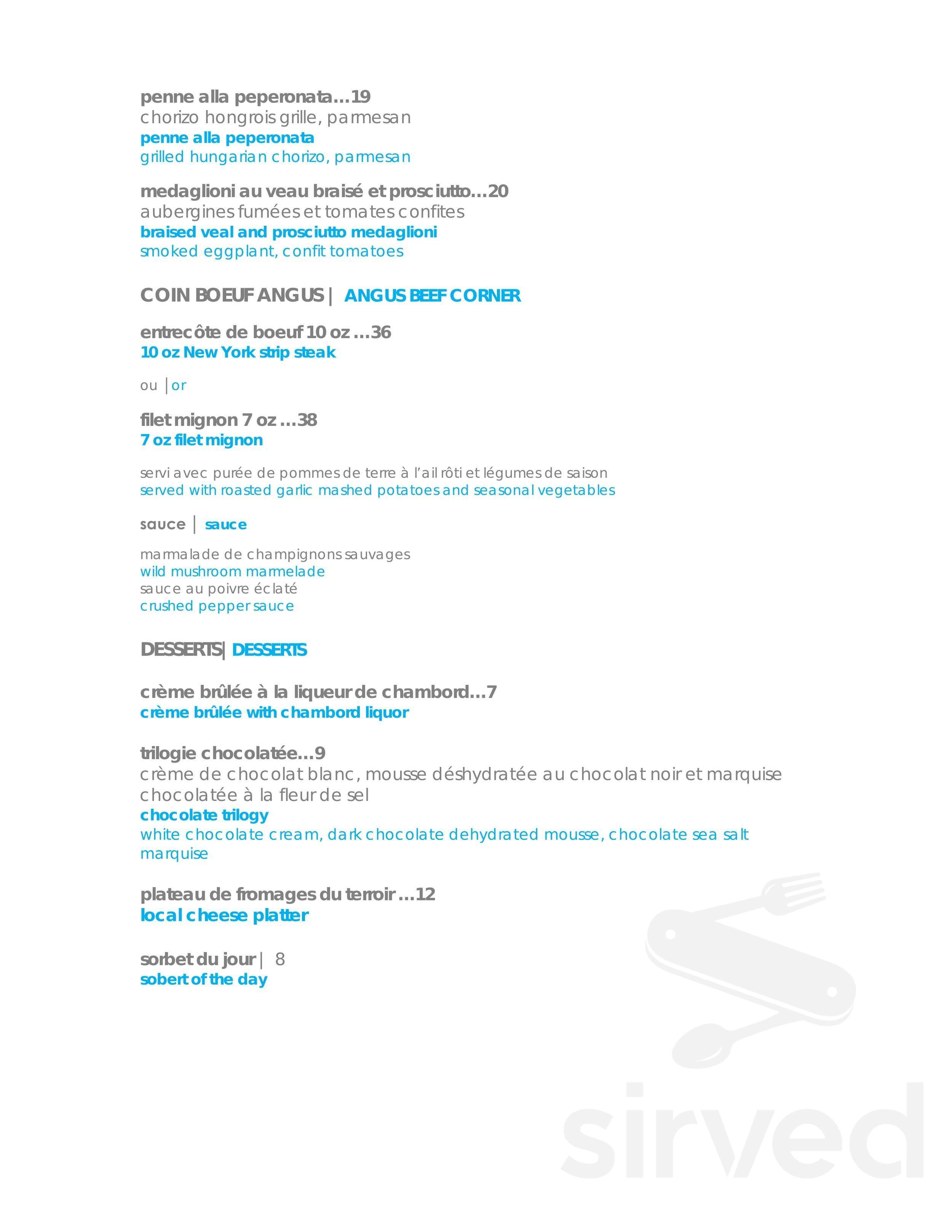 Montreal Airport Marriott In-Terminal Hotel menu in Dorval, Quebec, Canada