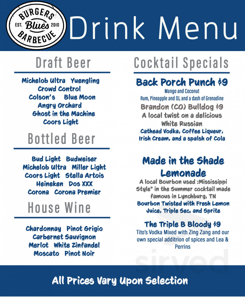 Burgers Blues Barbecue - Brandon menu in Brandon, Mississippi, USA
