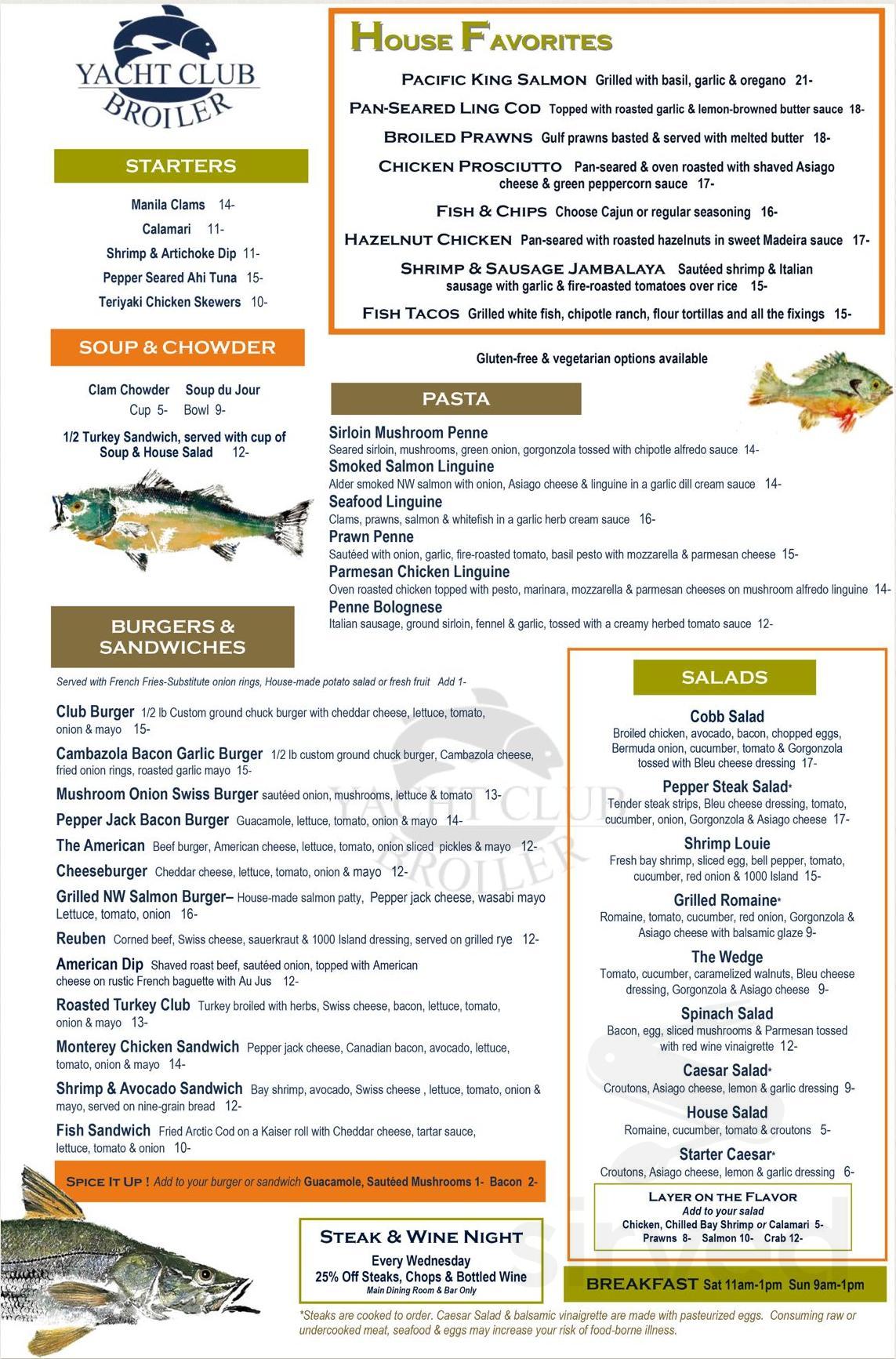 Yacht Club Broiler menu in Silverdale, Washington, USA