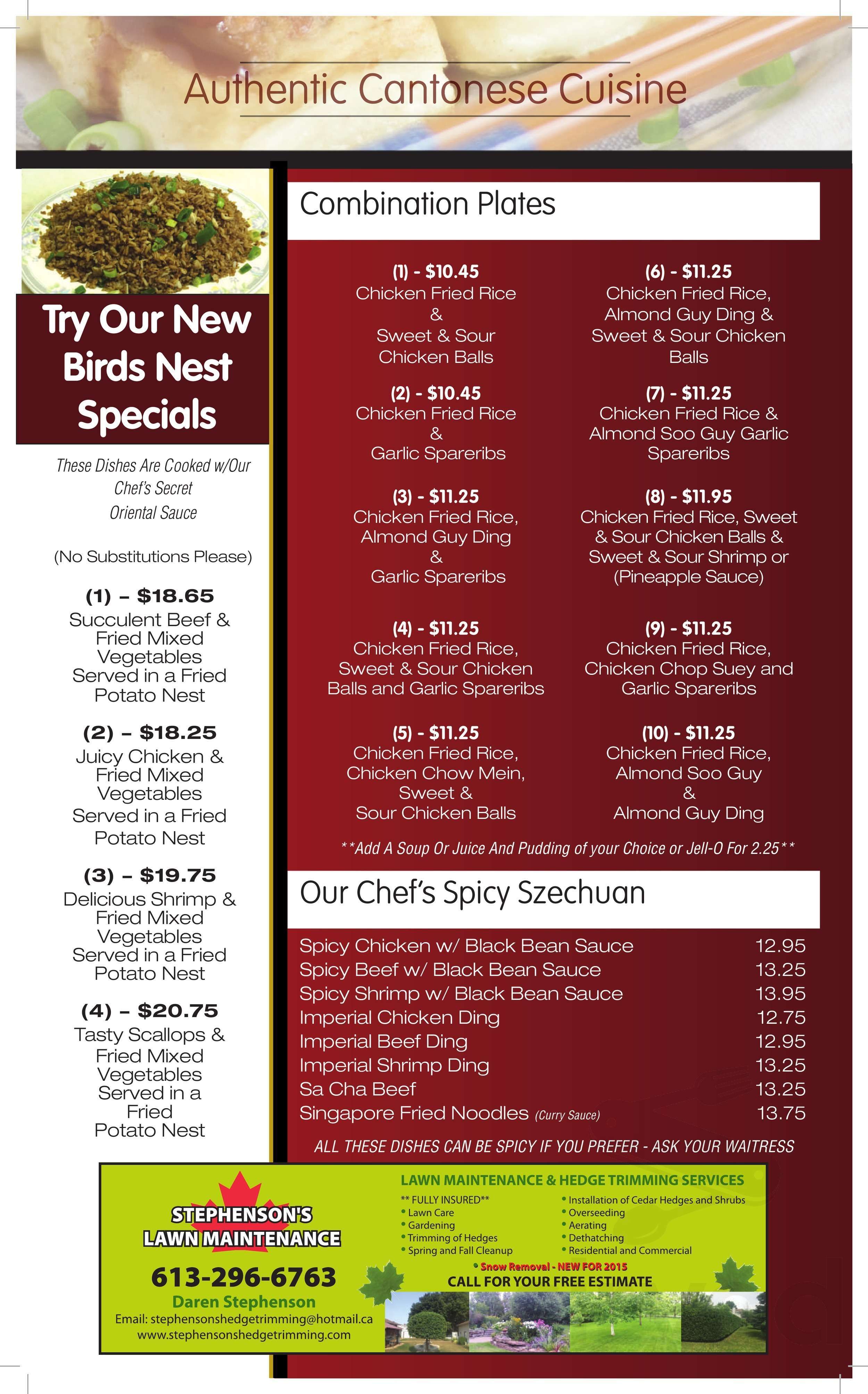 Five Star Restaurant menu in Kemptville, Ontario, Canada