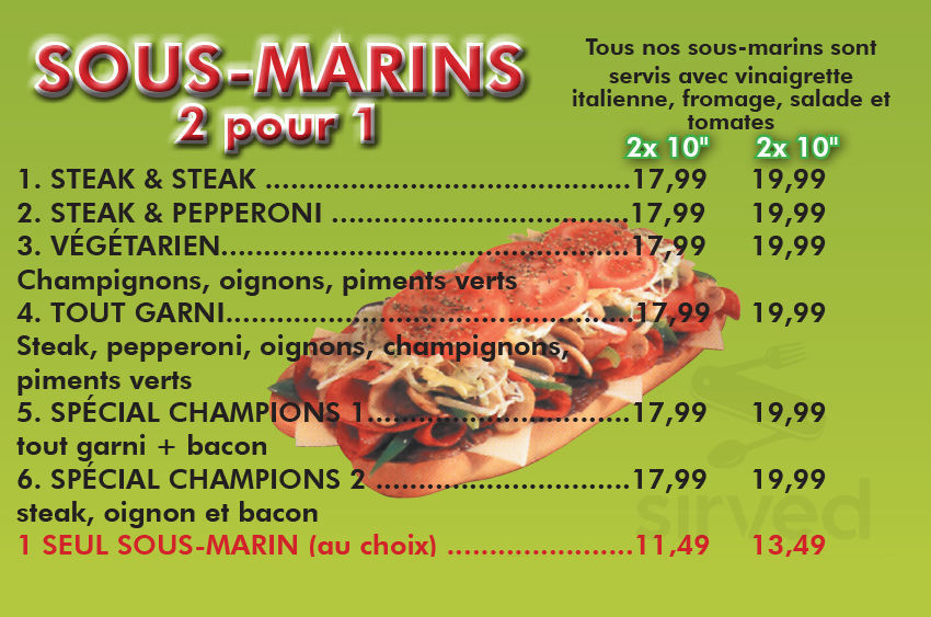 Champion Pizza menu in Mascouche, Quebec, Canada
