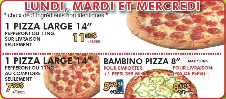 Champion Pizza menu in Mascouche, Quebec, Canada