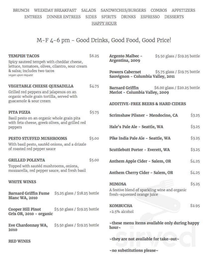 Sunlight Cafe menu in Seattle, Washington, USA