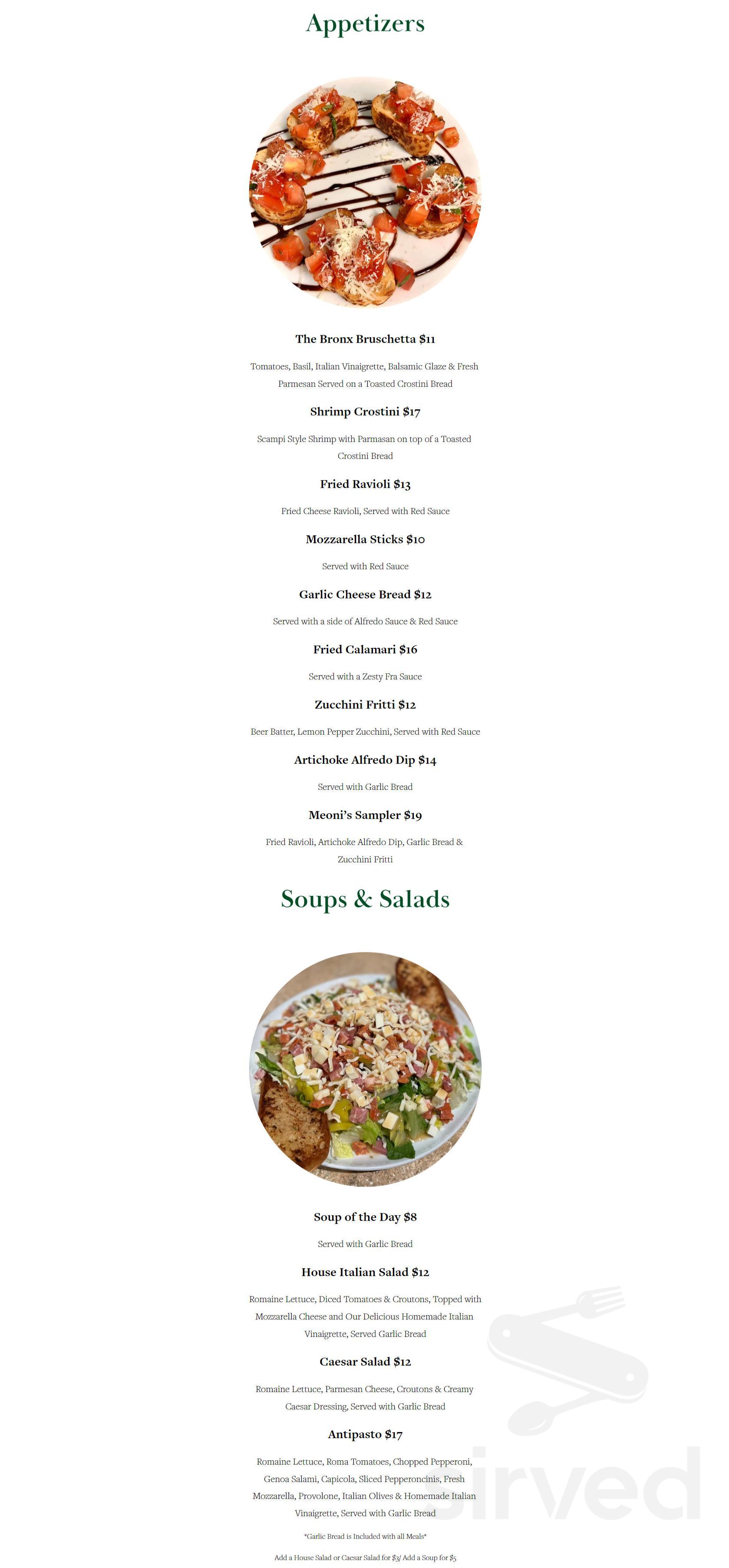 Menu - Bullhead City AZ's Meoni’s Italian Kitchen | Sirved