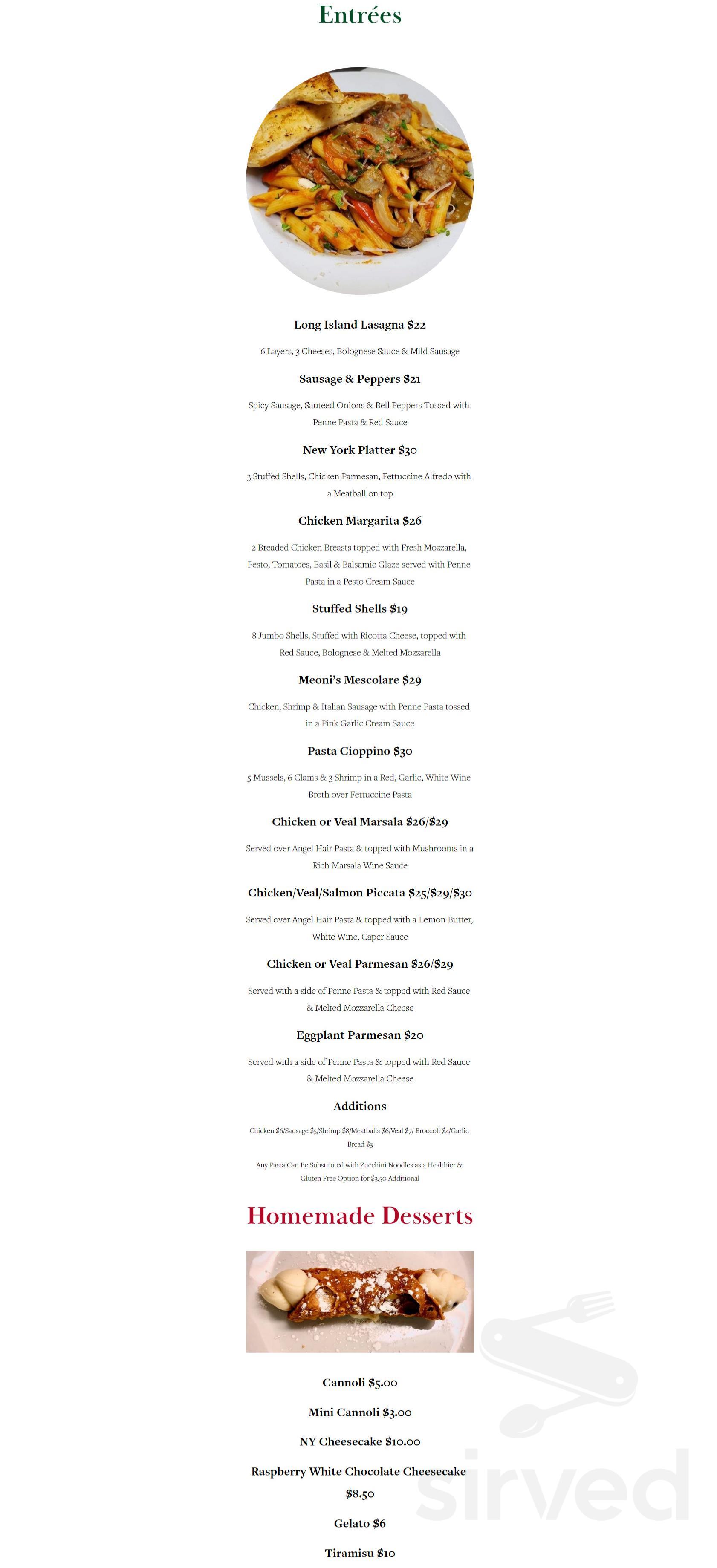 Meoni's Italian Kitchen menu in Bullhead City, Arizona, USA