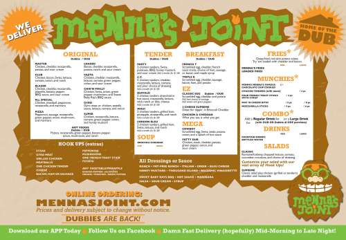 Menna's Joint menu in Kalamazoo, Michigan, USA