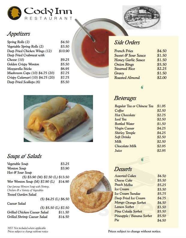 Cody Inn Restaurant menu in Buckhorn, Ontario, Canada