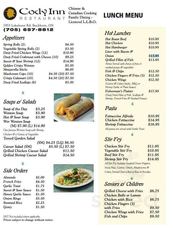 Cody Inn Restaurant menus in Buckhorn, Ontario, Canada