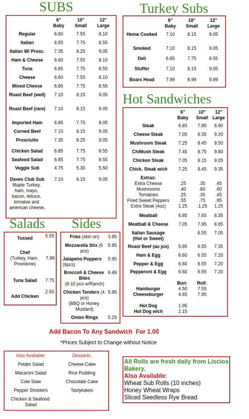 CASAPULLA ELSMERE original STEAK and SUB SHOP menu in Wilmington ...