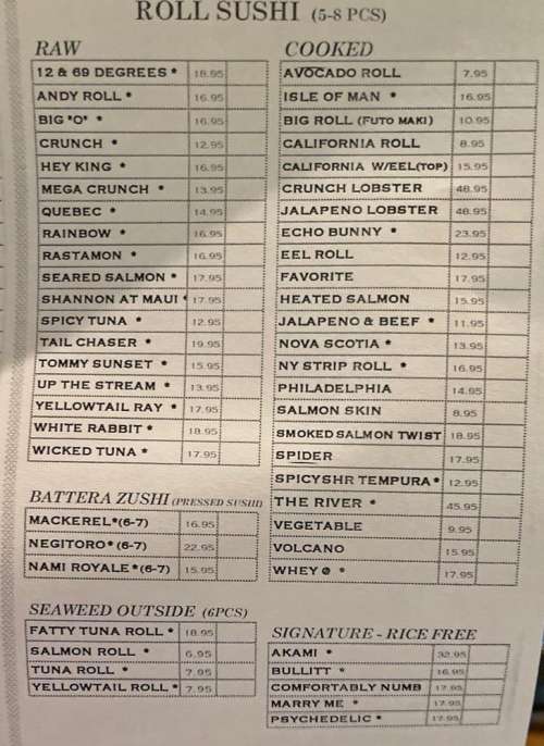 Sushi Nami menu in Alpharetta, Georgia, USA