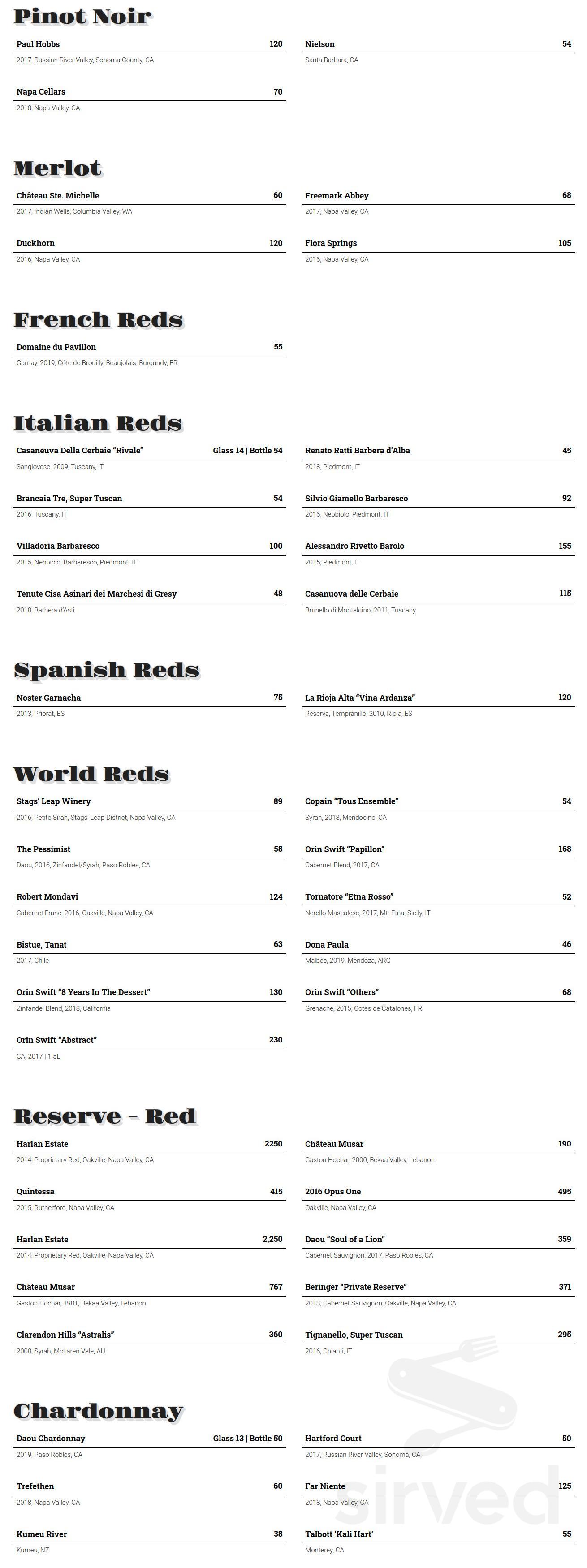 Church and Union Charlotte menu in Charlotte, North Carolina, USA