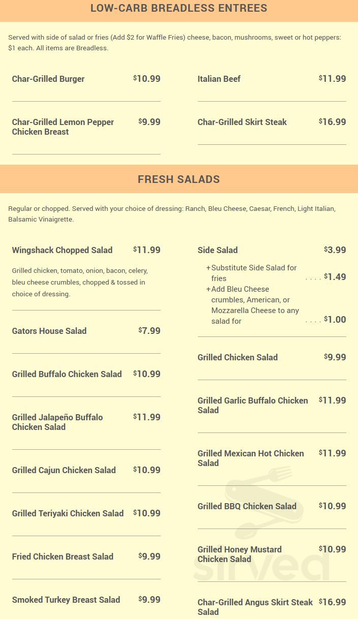 Gators Wing Shack Grill & Pizzeria menu in Palatine, Illinois, USA