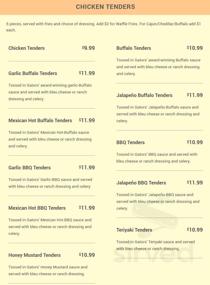 Gators Wing Shack Grill & Pizzeria menu in Palatine, Illinois, USA