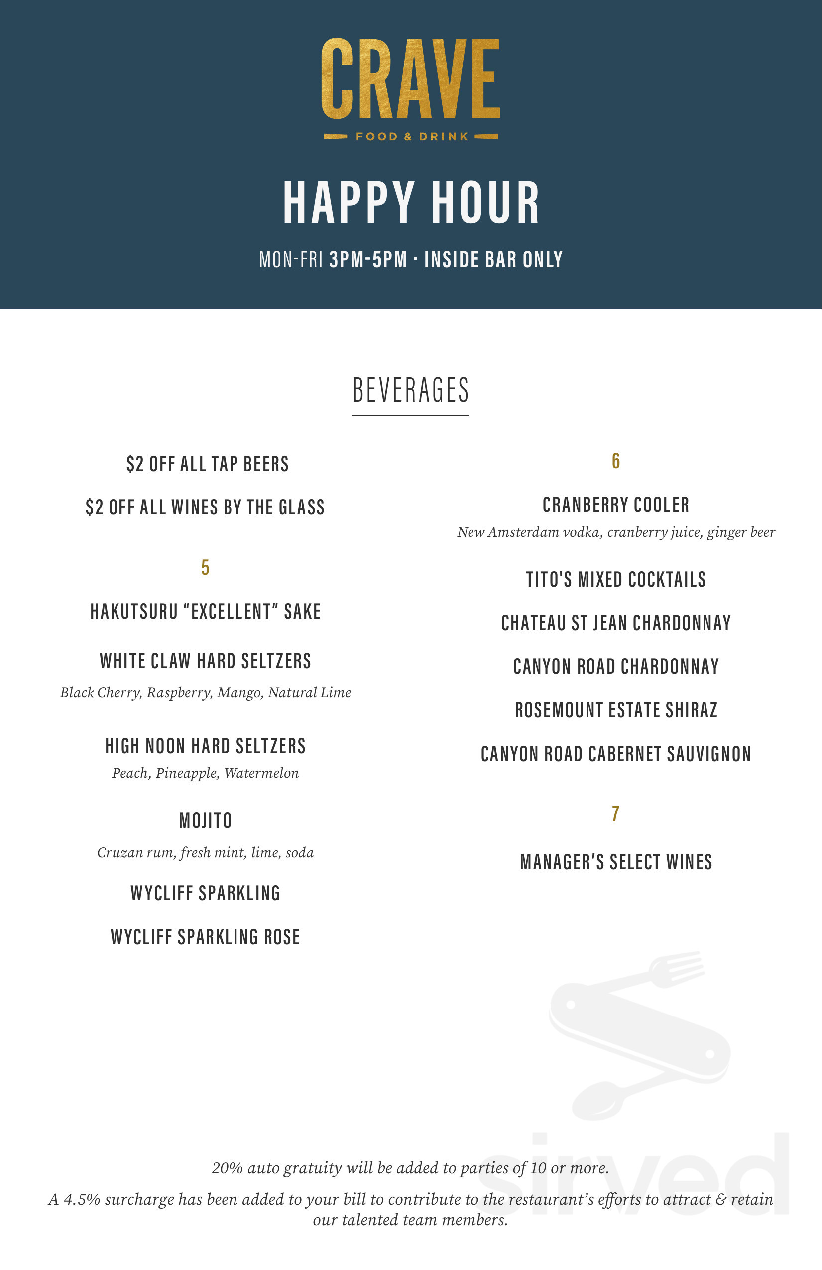 Menu for CRAVE American Kitchen & Sushi Bar (LaSalle Plaza - Minneapo ...