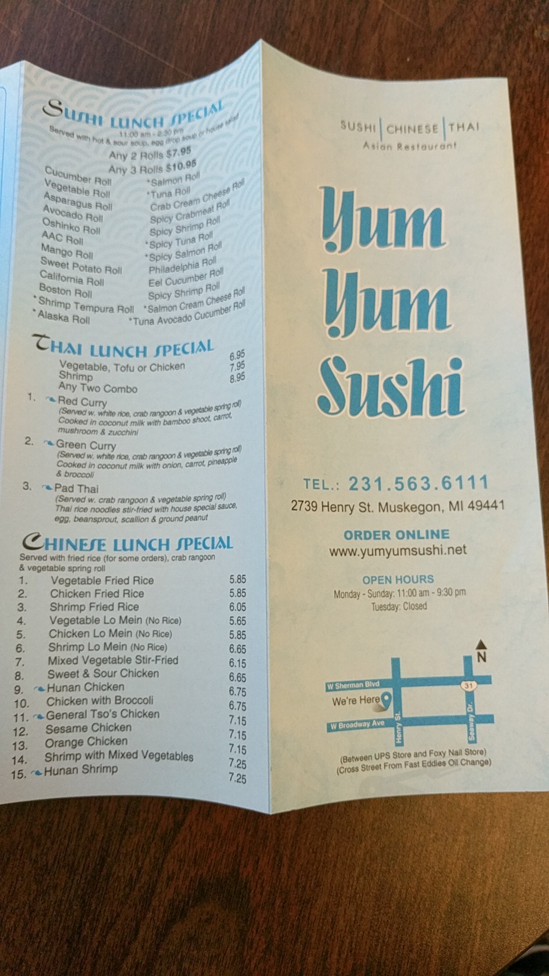 Yum Yum Sushi menu in Muskegon, Michigan, USA