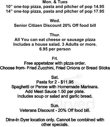 John's Pizzeria Restaurant menu in Griffith, Indiana, USA
