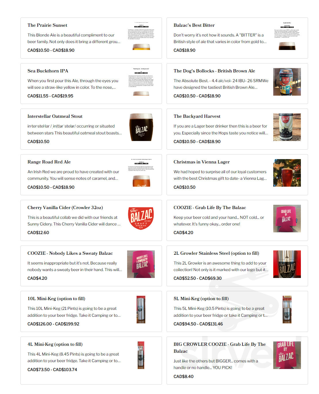 Menu for Balzac Craft Brewing Company in Airdrie, AB | Sirved