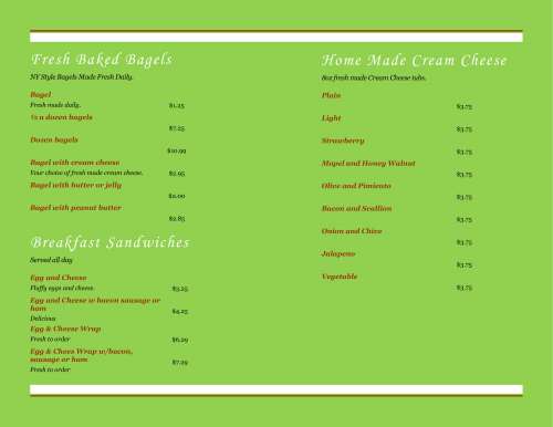 Bagels Etc menu in Rochester, New York, USA