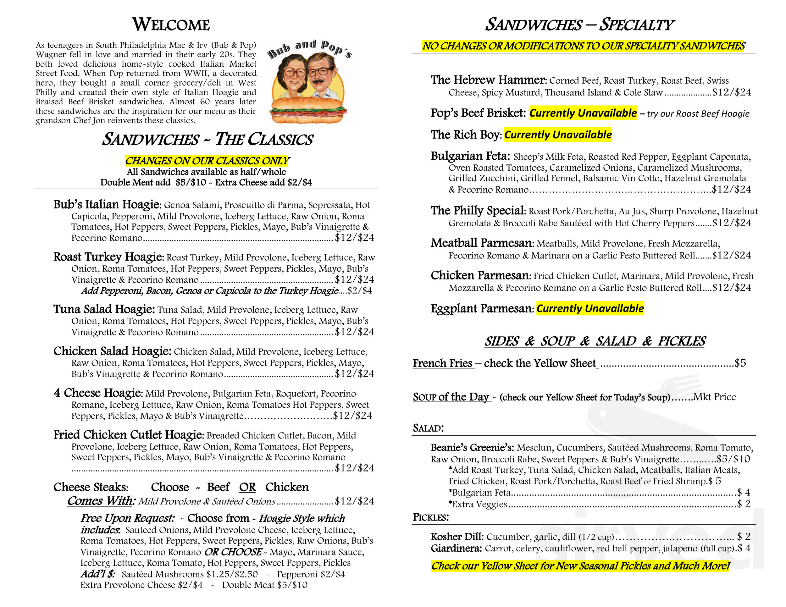 Bub and Pop's menu in 1815 M St NW, Washington, DC 20036