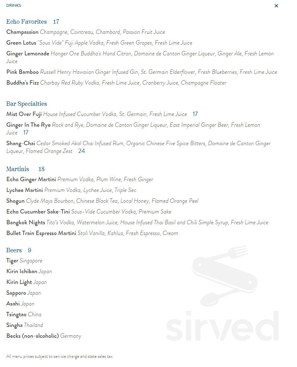 Menu for Echo Palm Beach in Palm Beach, FL | Sirved