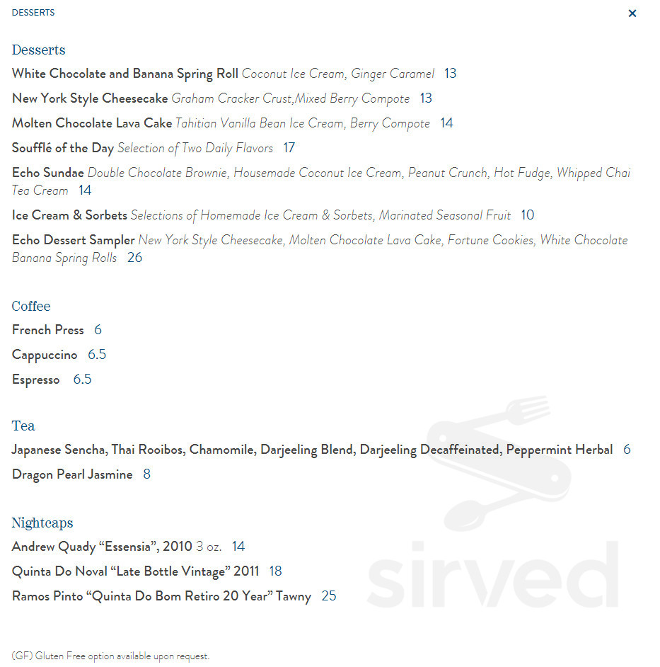 Echo Palm Beach menu in Palm Beach, Florida, USA
