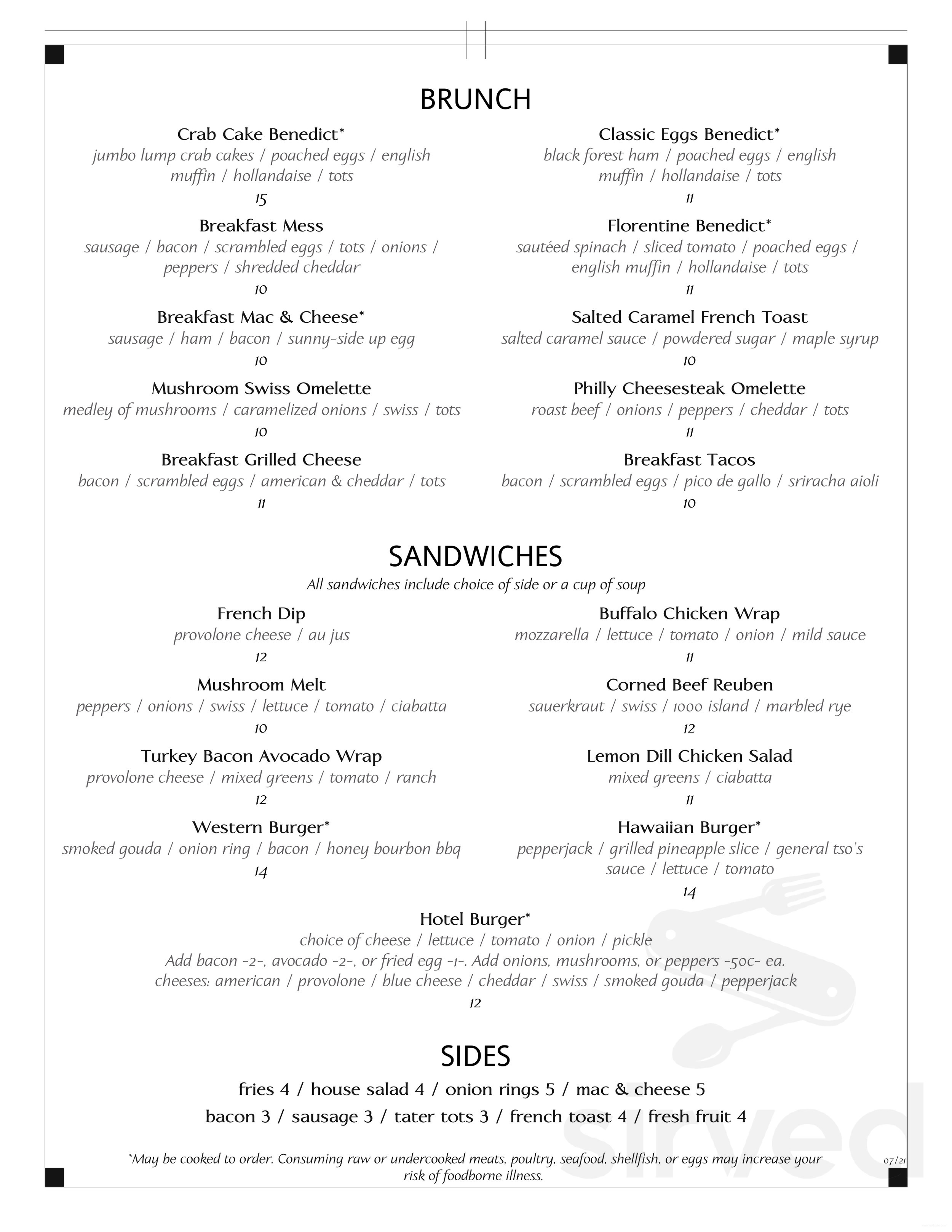 US Hotel Tavern menu in Hollidaysburg, Pennsylvania, USA