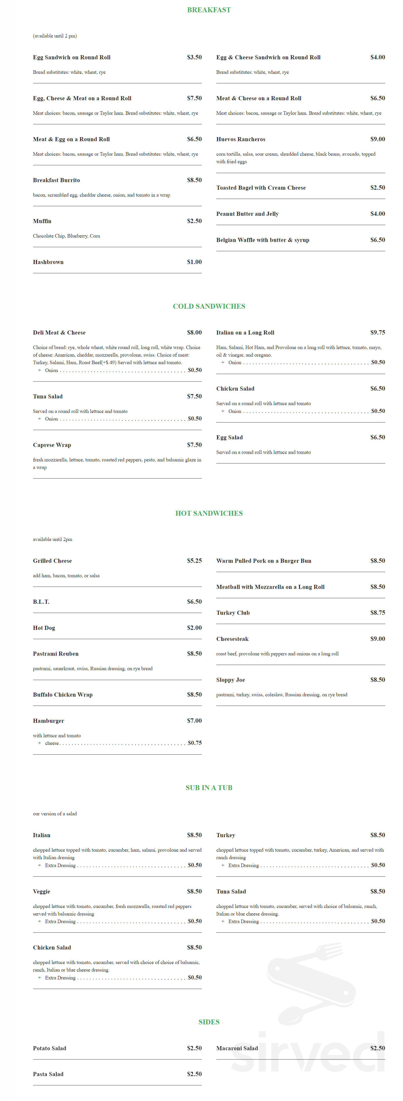 Main Lake Market menu in Lake Hopatcong, New Jersey, USA