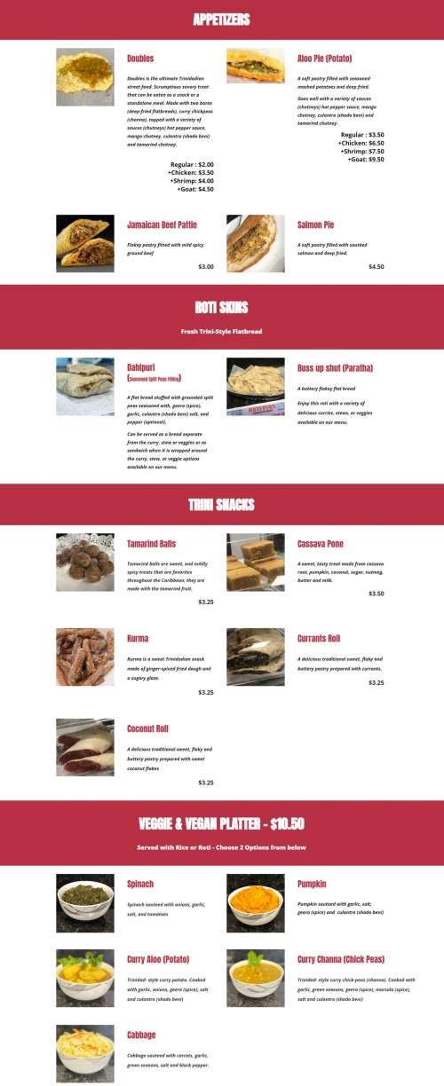Roti Plus Caribbean Restaurant menu in Hamilton Township, New Jersey, USA