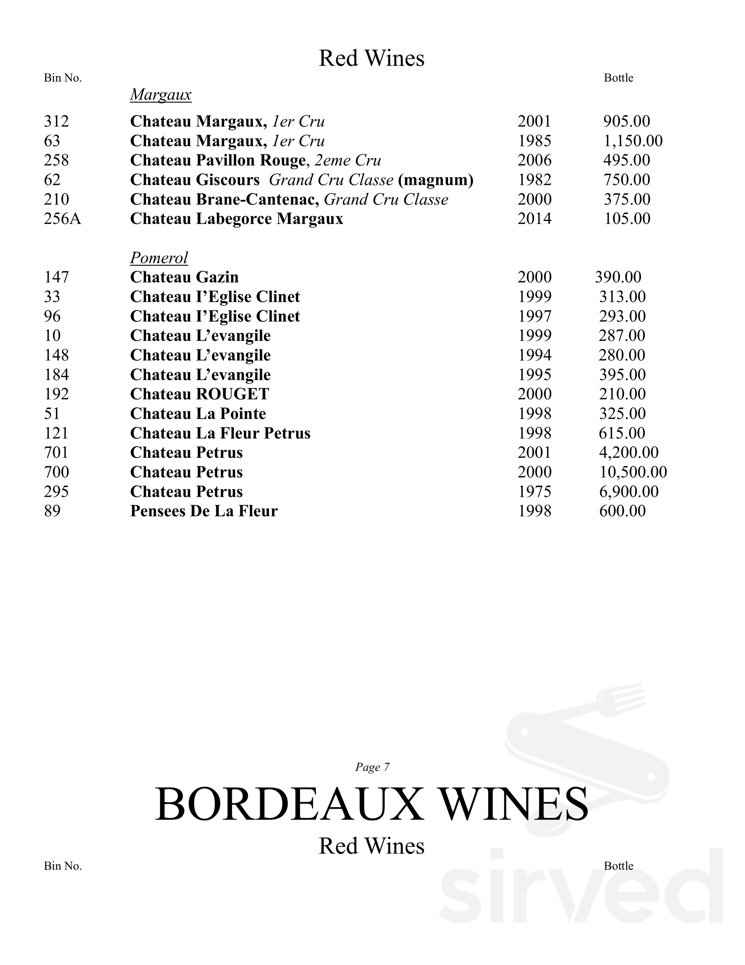Le Vallauris Restaurant menu in Palm Springs, California, USA