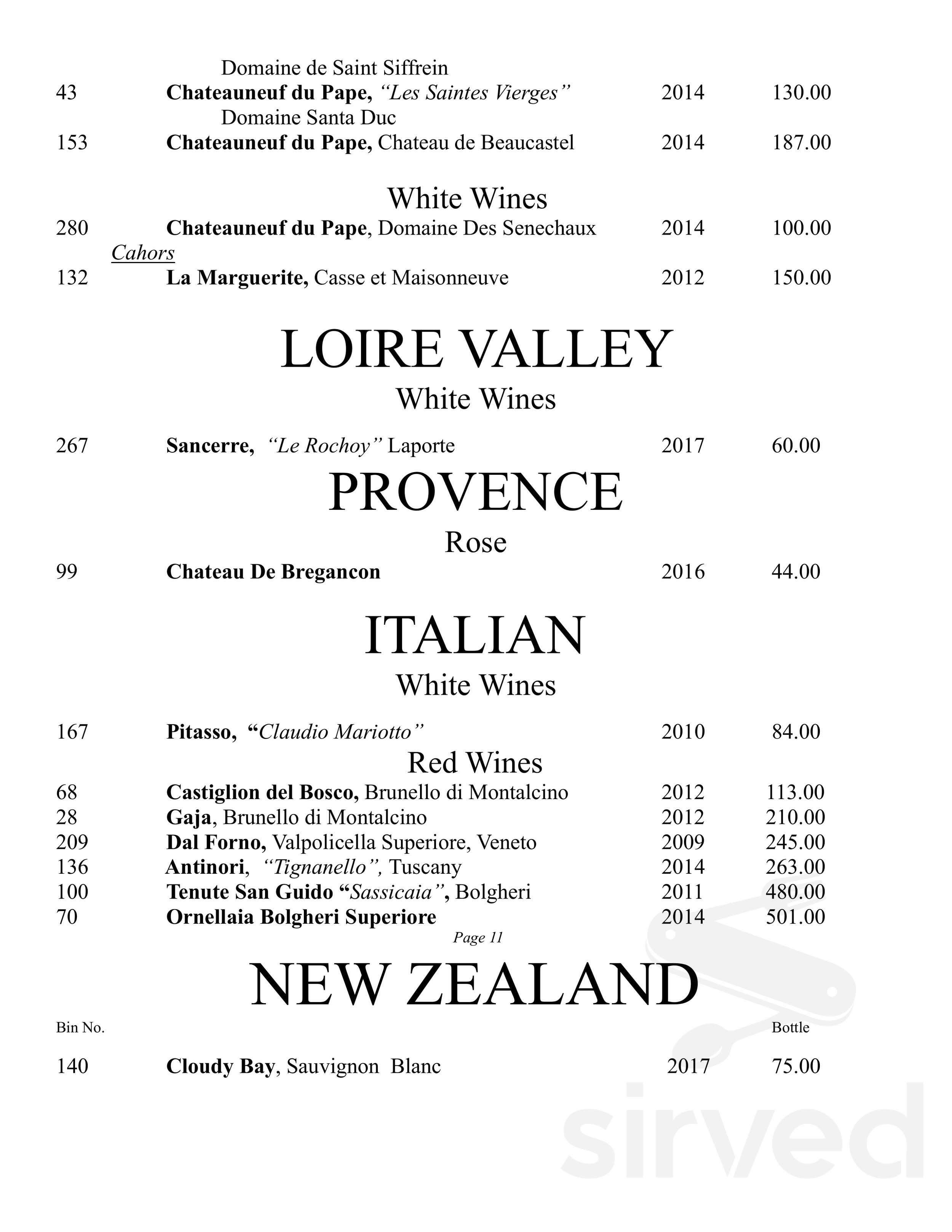 Le Vallauris Restaurant menu in Palm Springs, California, USA