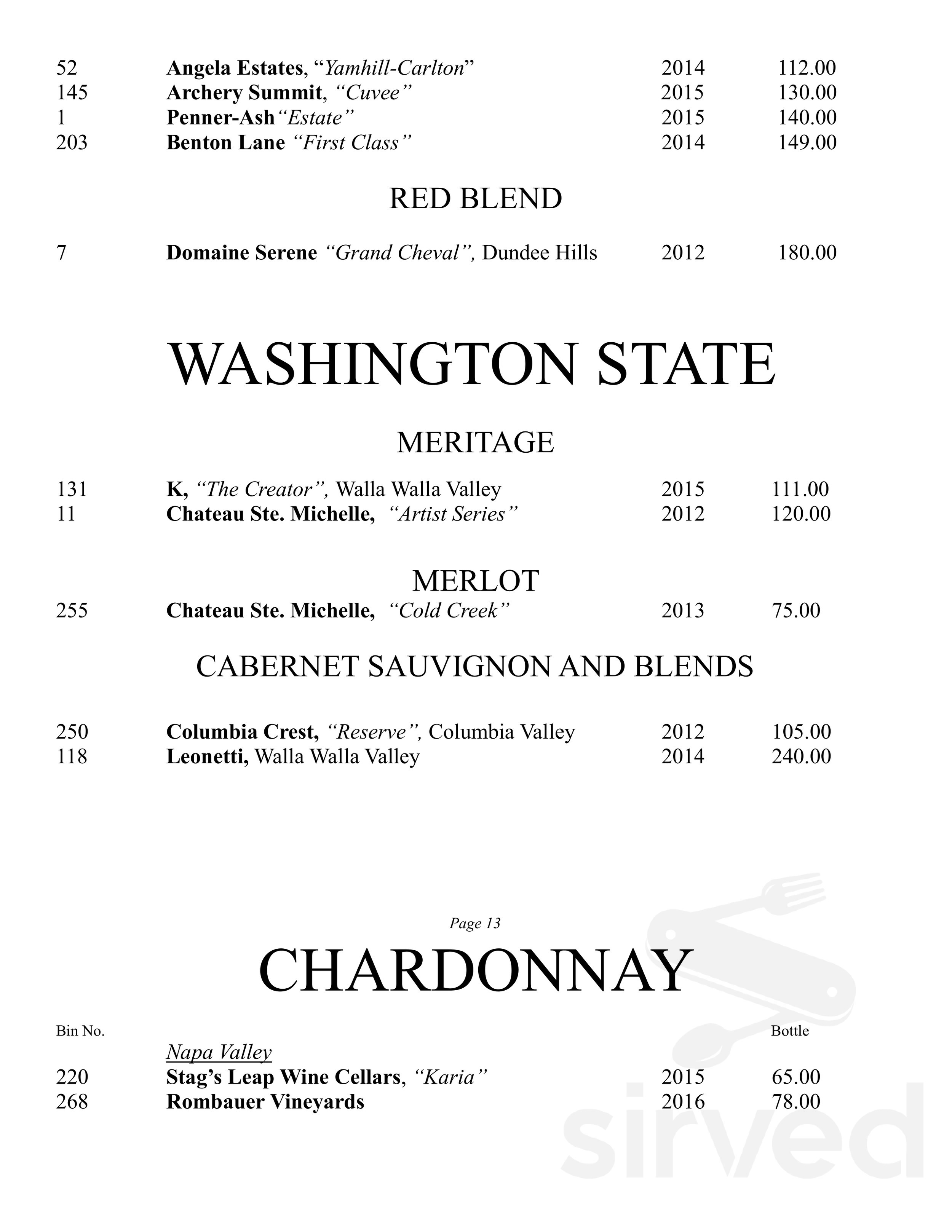 Le Vallauris Restaurant menu in Palm Springs, California, USA