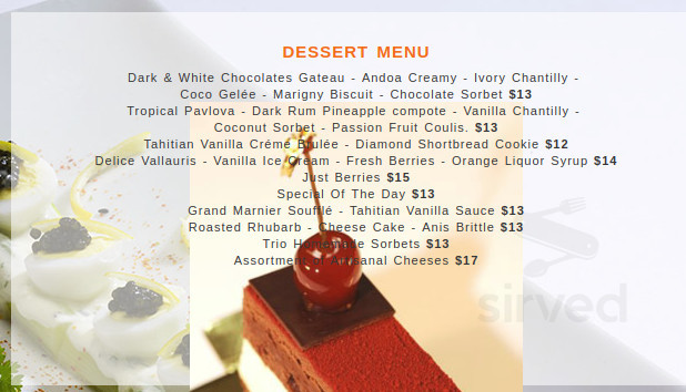 Le Vallauris Restaurant menu in Palm Springs, California, USA
