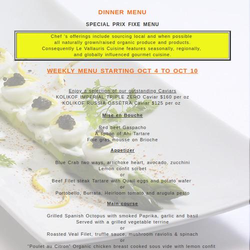 Le Vallauris Restaurant menu in Palm Springs, California, USA