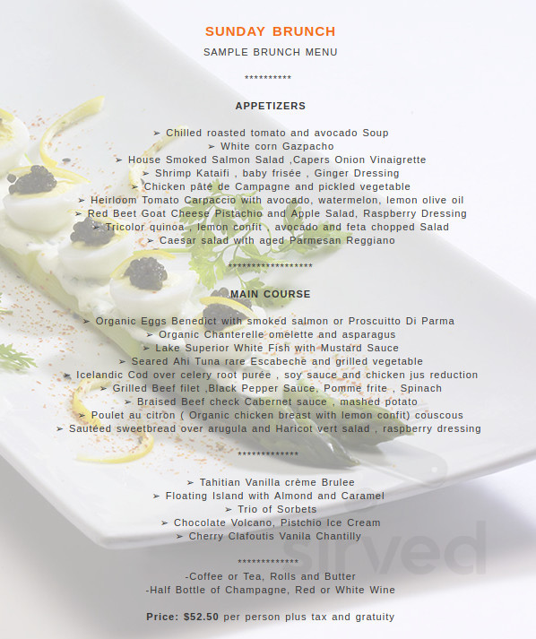 Menu for Le Vallauris Restaurant in Palm Springs, CA | Sirved