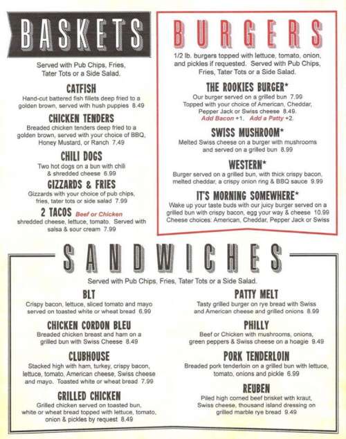 Rookies Bar & Grill menu in Omaha, Nebraska, USA