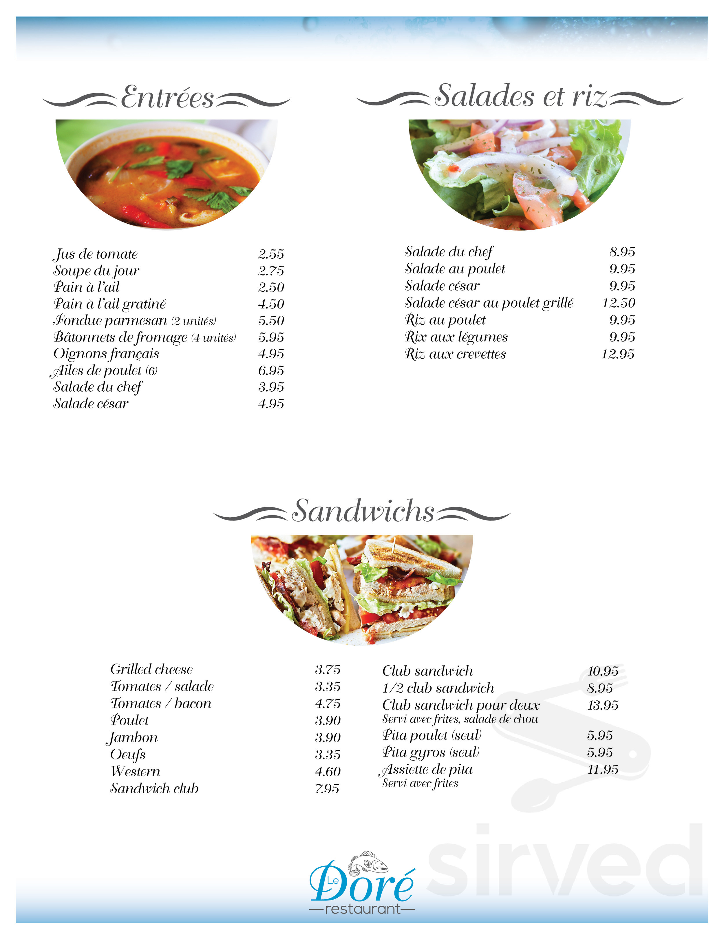 Restaurant le Doré menus in Weedon, Quebec, Canada