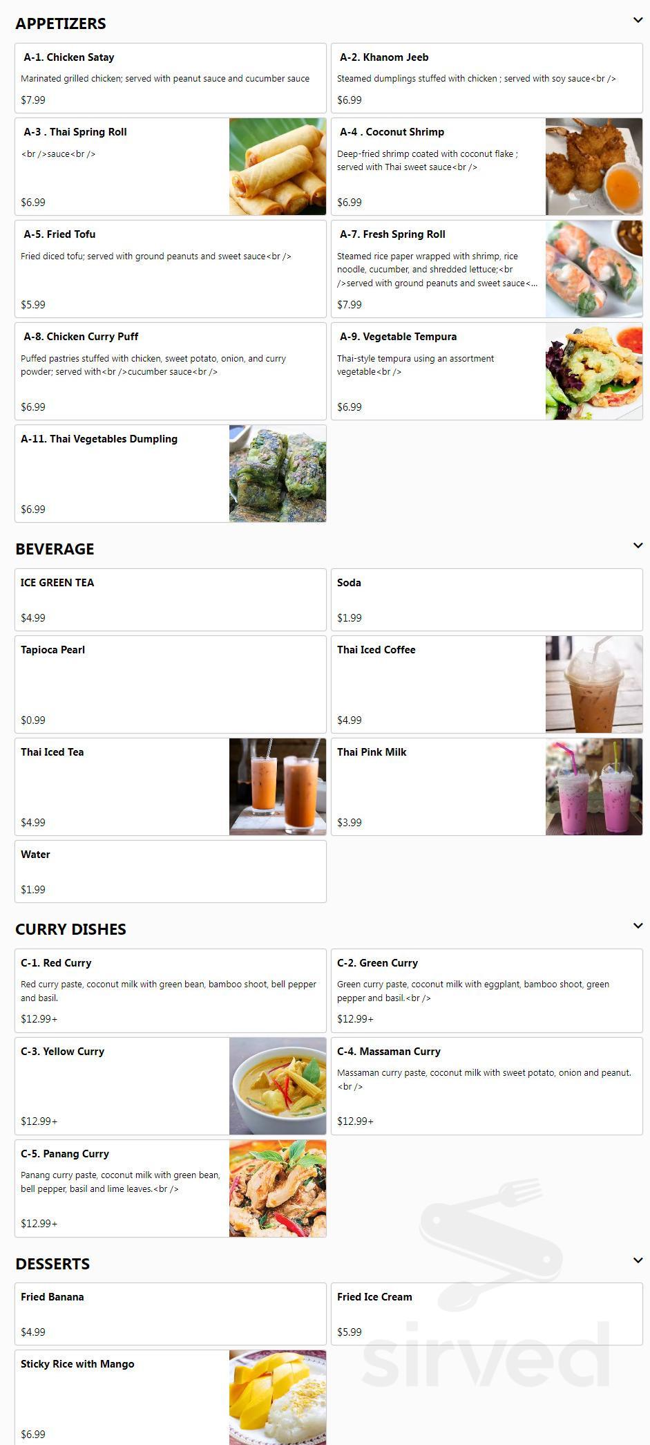 Menu - Orange CT's Paradise Thai Cuisine | Sirved
