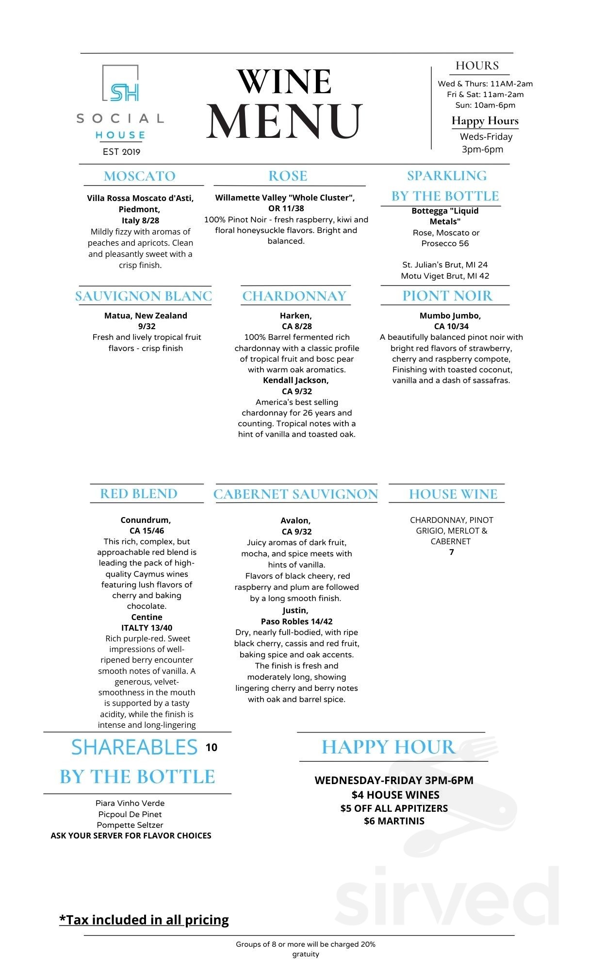 Social House Kitchen and Bar menu in Grand Rapids, Michigan, USA