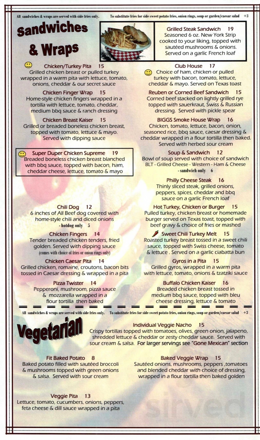 Biggs menus in Belle River, Ontario, Canada
