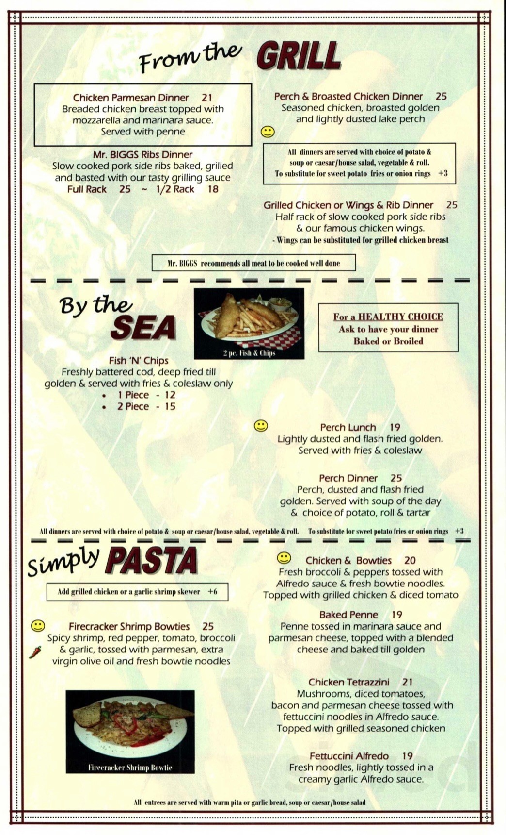 Biggs menus in Belle River, Ontario, Canada