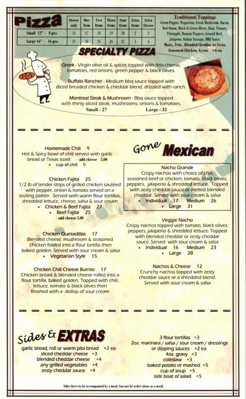 Biggs menu in Belle River, Ontario, Canada